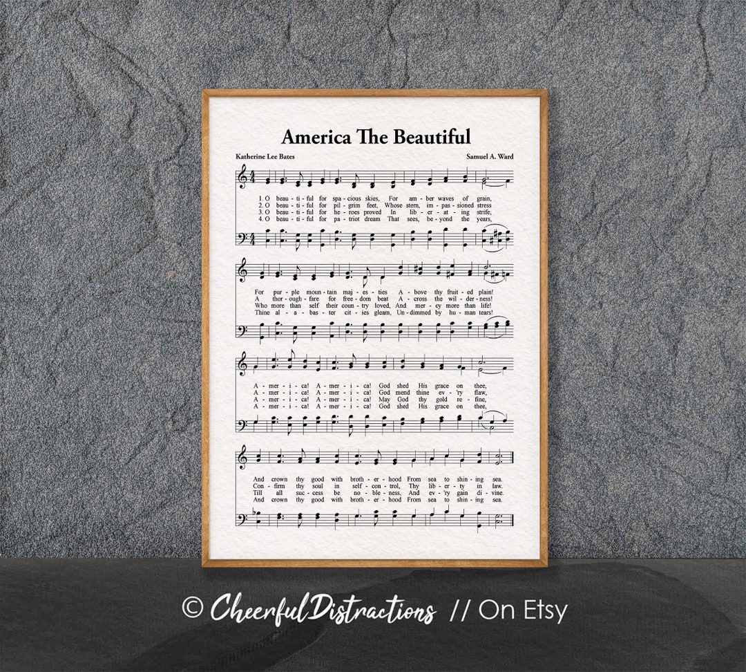 America the Beautiful White Texture Style Sheet Music Art, Patriotic ...