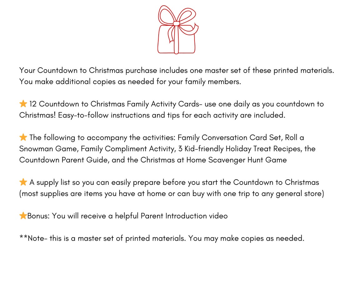 Christmas Family Activity Countdown: Printable Games (digital Download ...