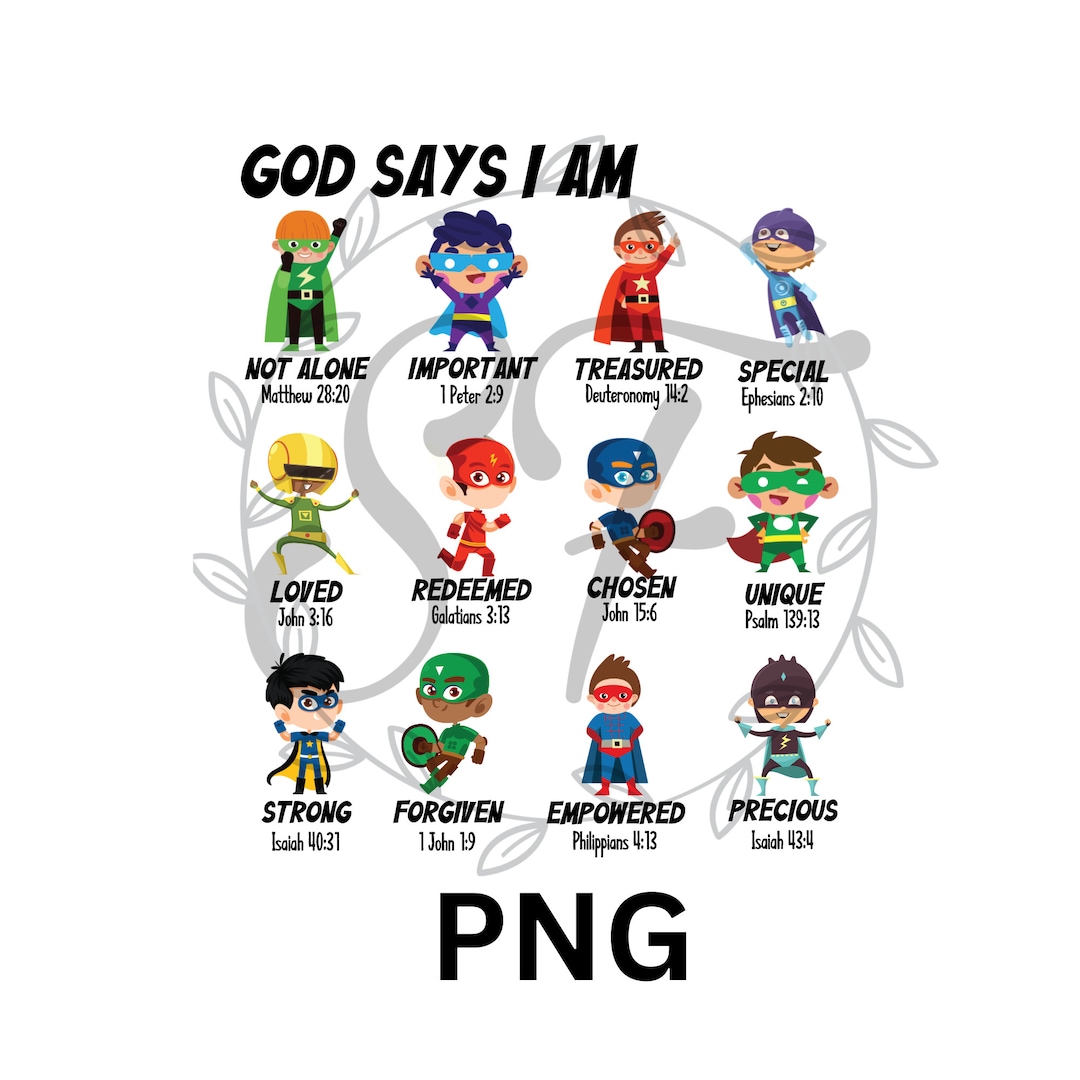 God Says I Am... Super Hero Boys, Bible Verse Png Digital File, Instant ...