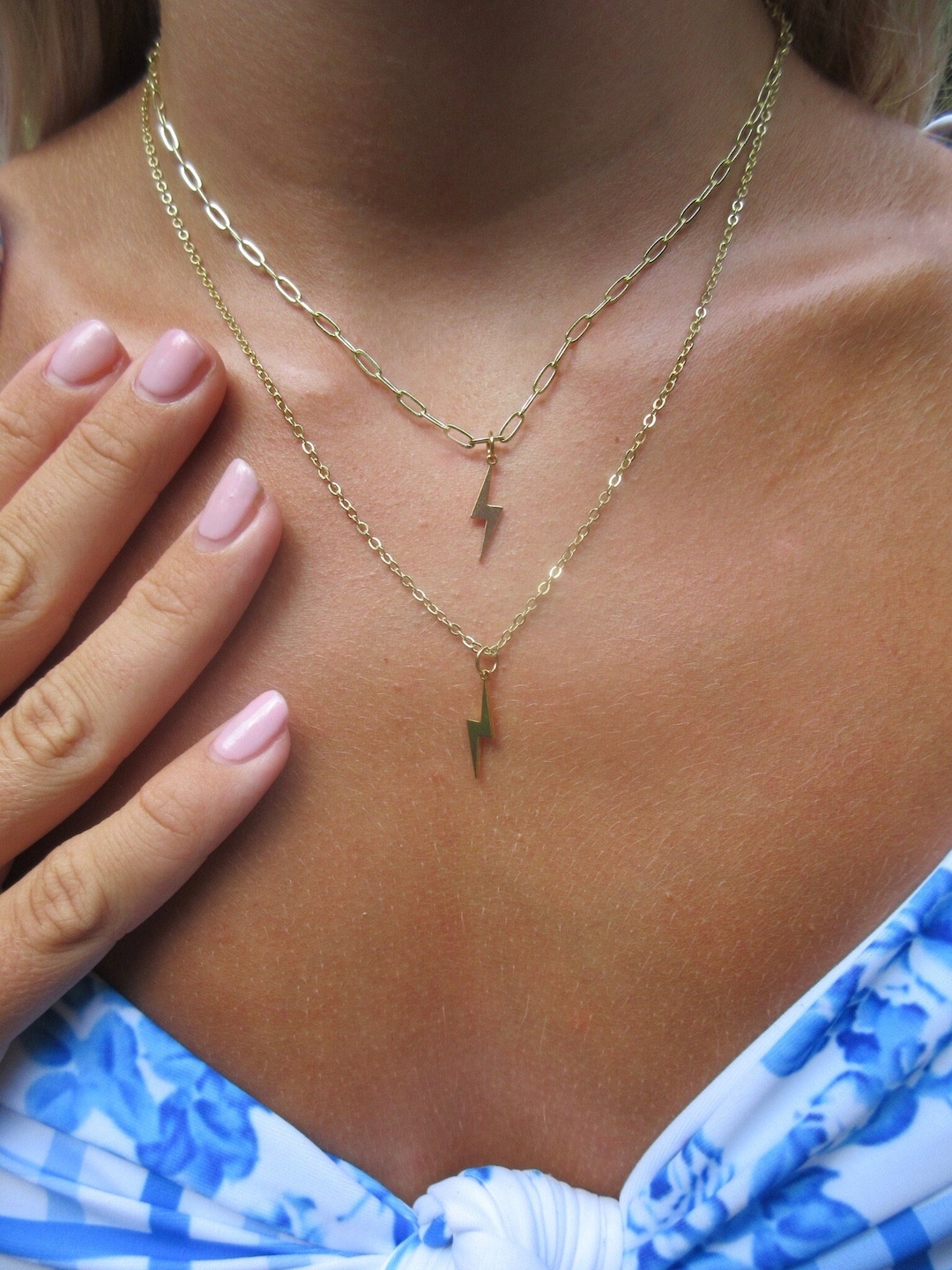 Storm Necklace Gold Lightning Bolt Necklace, Preppy Elegant Beachy ...