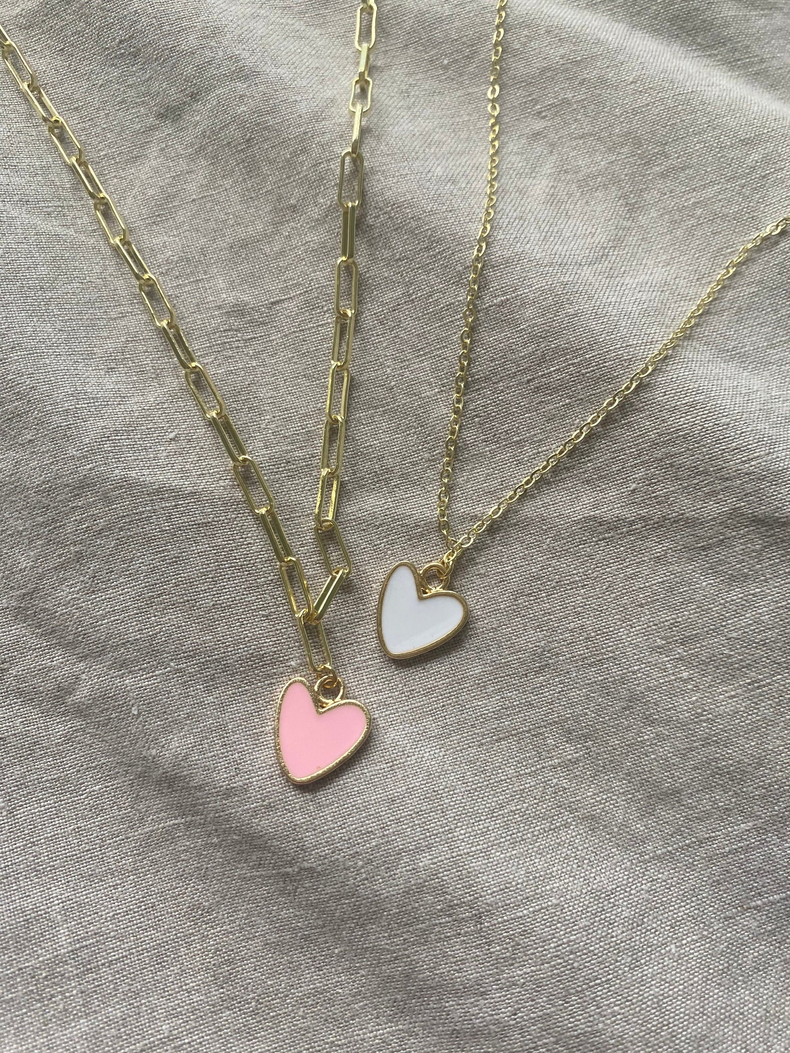 Preppy Pink and White Heart Necklace With Two Chain Options - Etsy