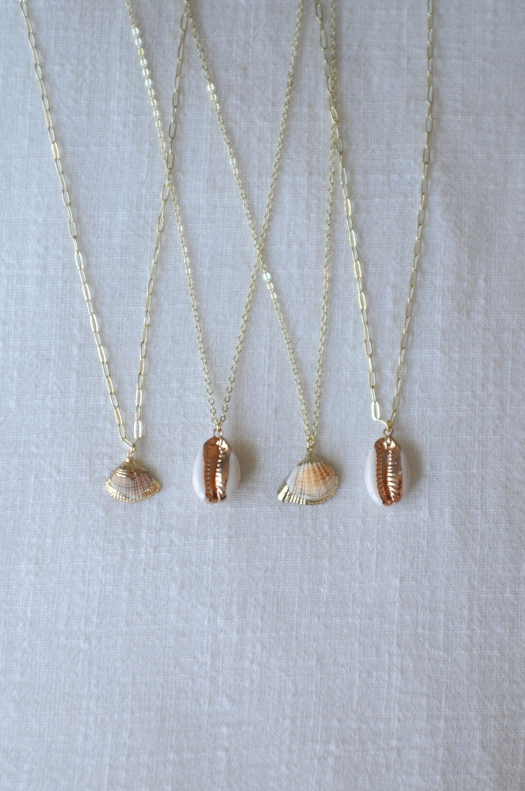 Gold Plated Layering Shell Necklaces- Cowrie & Scallop Shell Jewelry, Beachy Jewelry, Gold ...