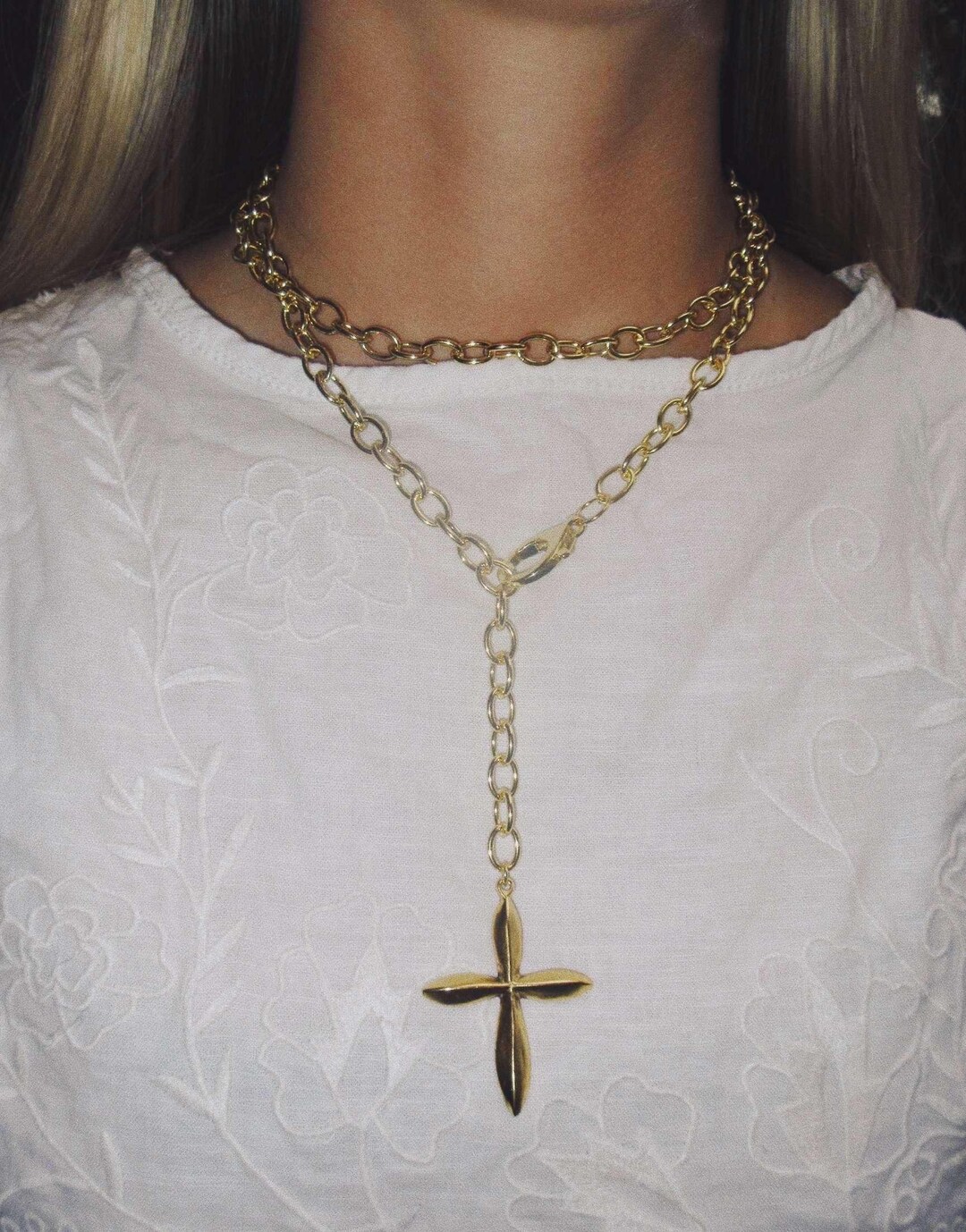 Evelynne Double Wrap Antiqued Gold Cross Necklace- Wear It Multiple ...