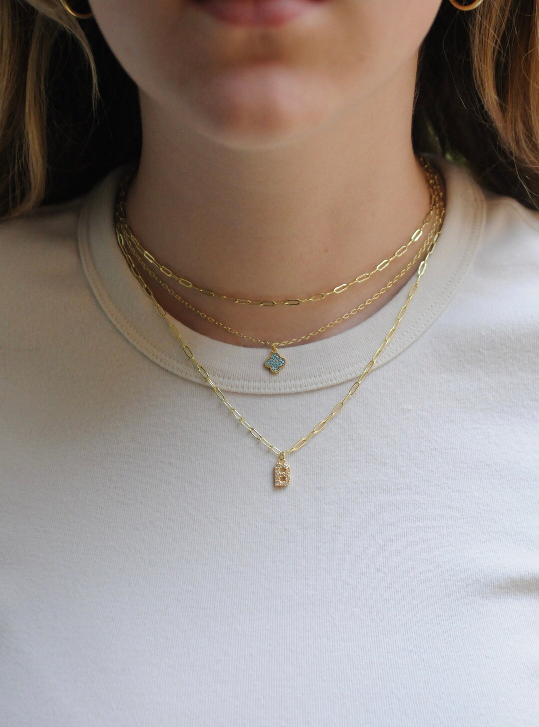 Piper Necklace CZ Pavé Initial Charm Necklace, Beachy & Preppy Layering ...
