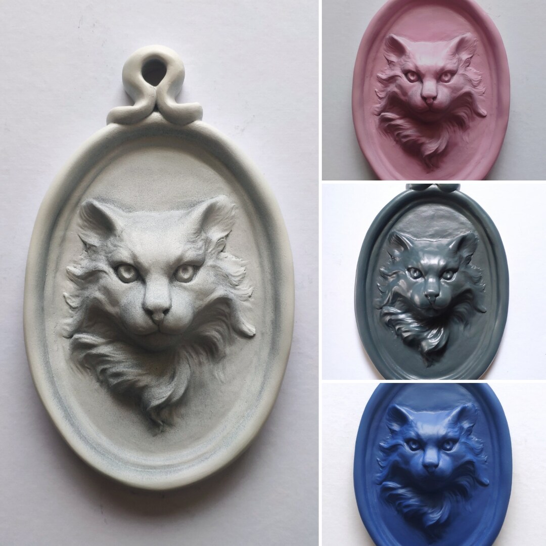 Portrait of a Cat, Plaster Sculpture, Oval Frame - Etsy