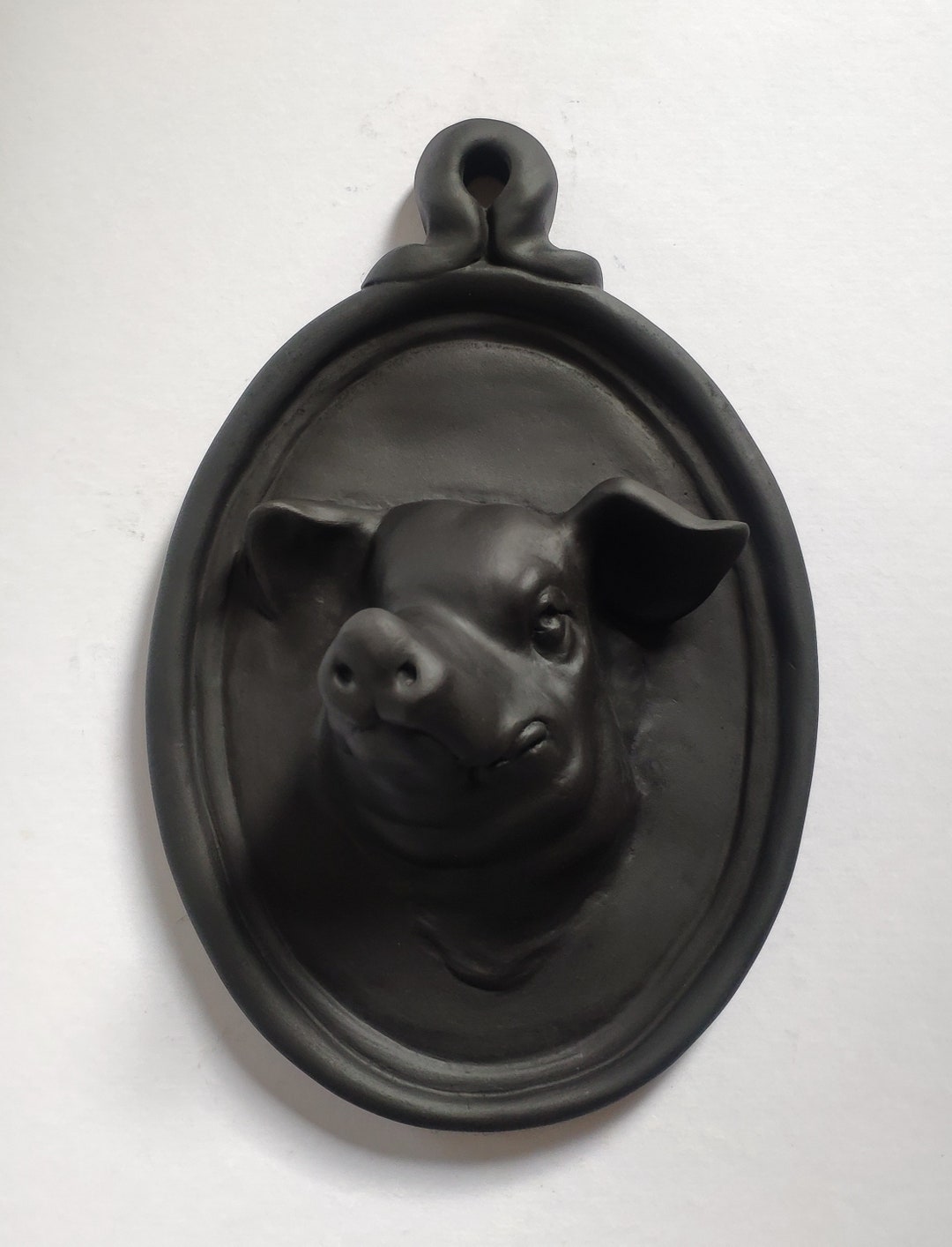 Wall Mounted Animal Portrait of a Pig, Medallion Shaped, Plaster ...