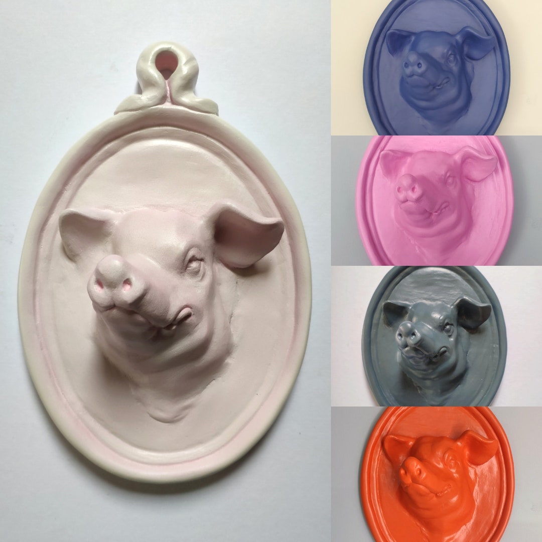 Portrait of a Pig, Plaster Sculpture, Oval Frame - Etsy