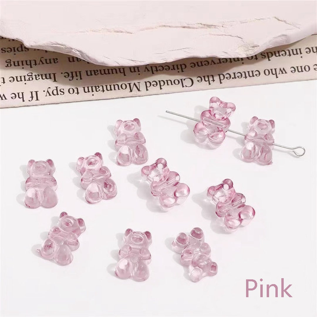Pink Cute Transparent Gummy Bear Beads 11mm X 17mm With Side Hole 10pcs ...