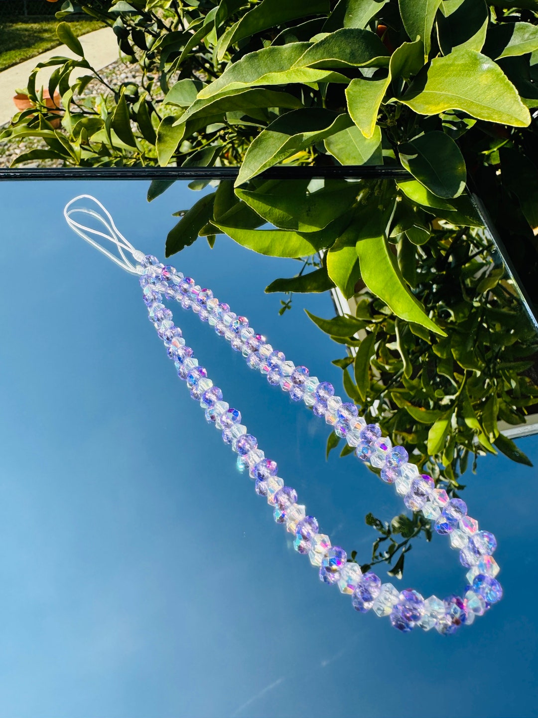 Purple Crystal Shiny Phone Straps Wristlets AB Glass Crystals Phone ...