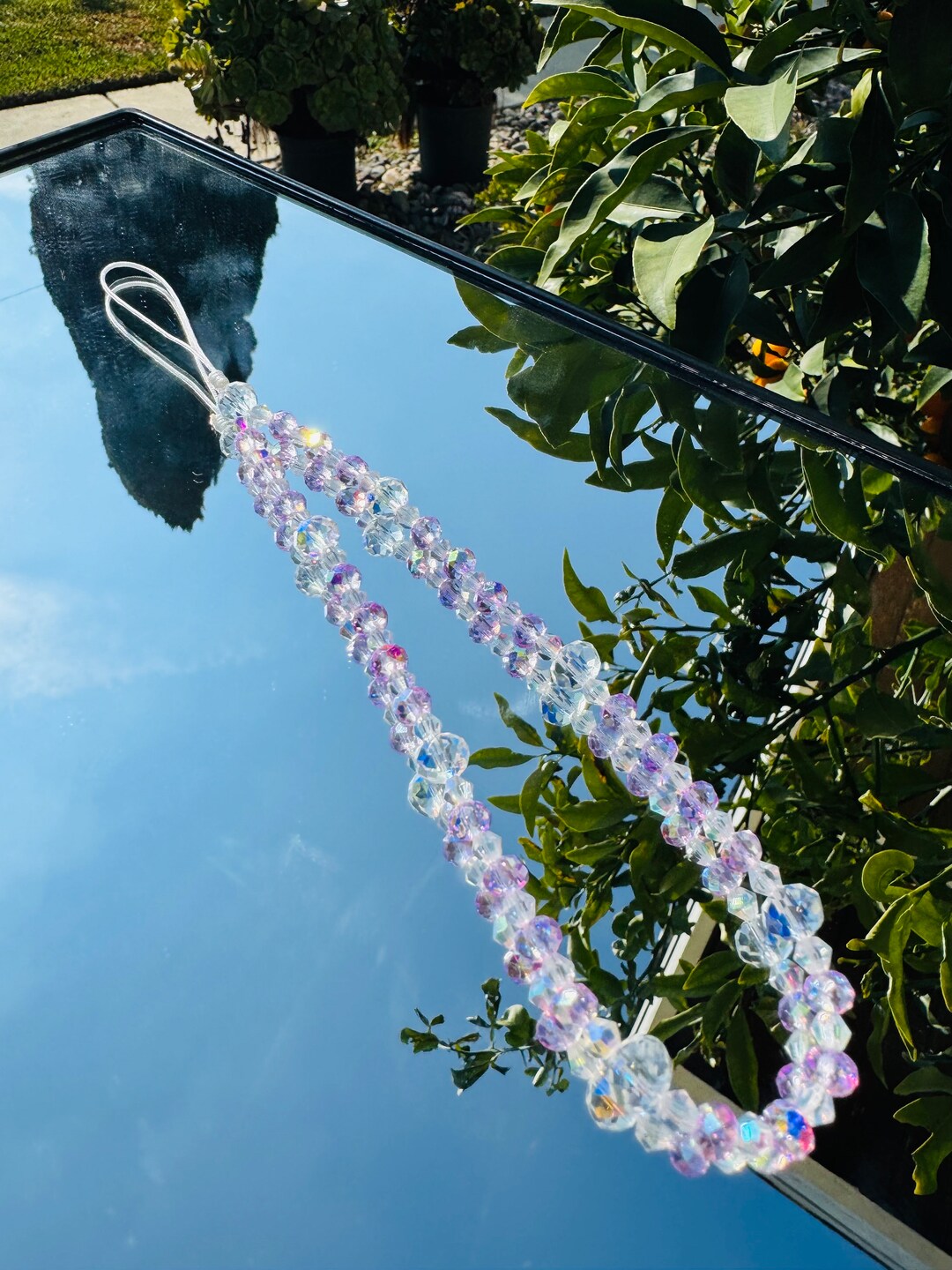 Purple Clear Crystal Shiny Phone Straps Wristlets AB Glass Crystals ...