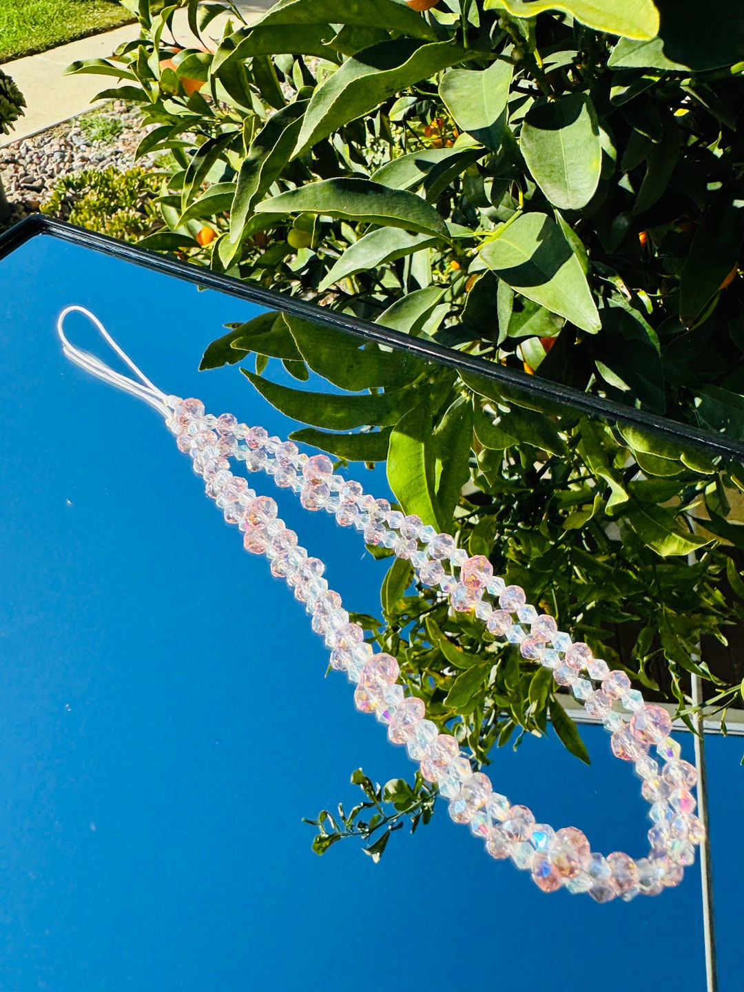 Light Pink Crystal Shiny Phone Straps Wristlets AB Glass Crystals Phone ...