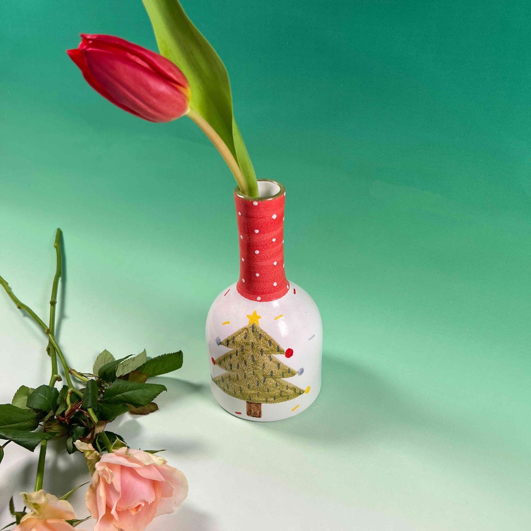 Hand Painted Christmas Tree Ceramic Vase Cute Vases for - Etsy