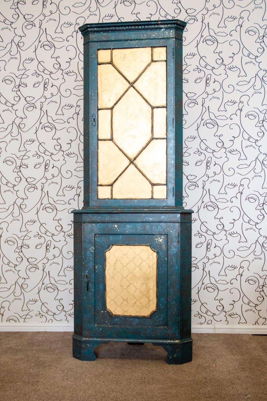 Corner Cabinet Hand Painted in a Customised Design With Gold Leaf and ...