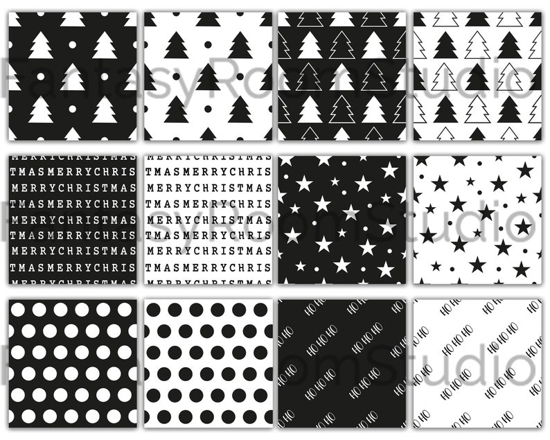 Black and White Christmas Digital Paper Bundle, Seamless Repeat Pattern ...