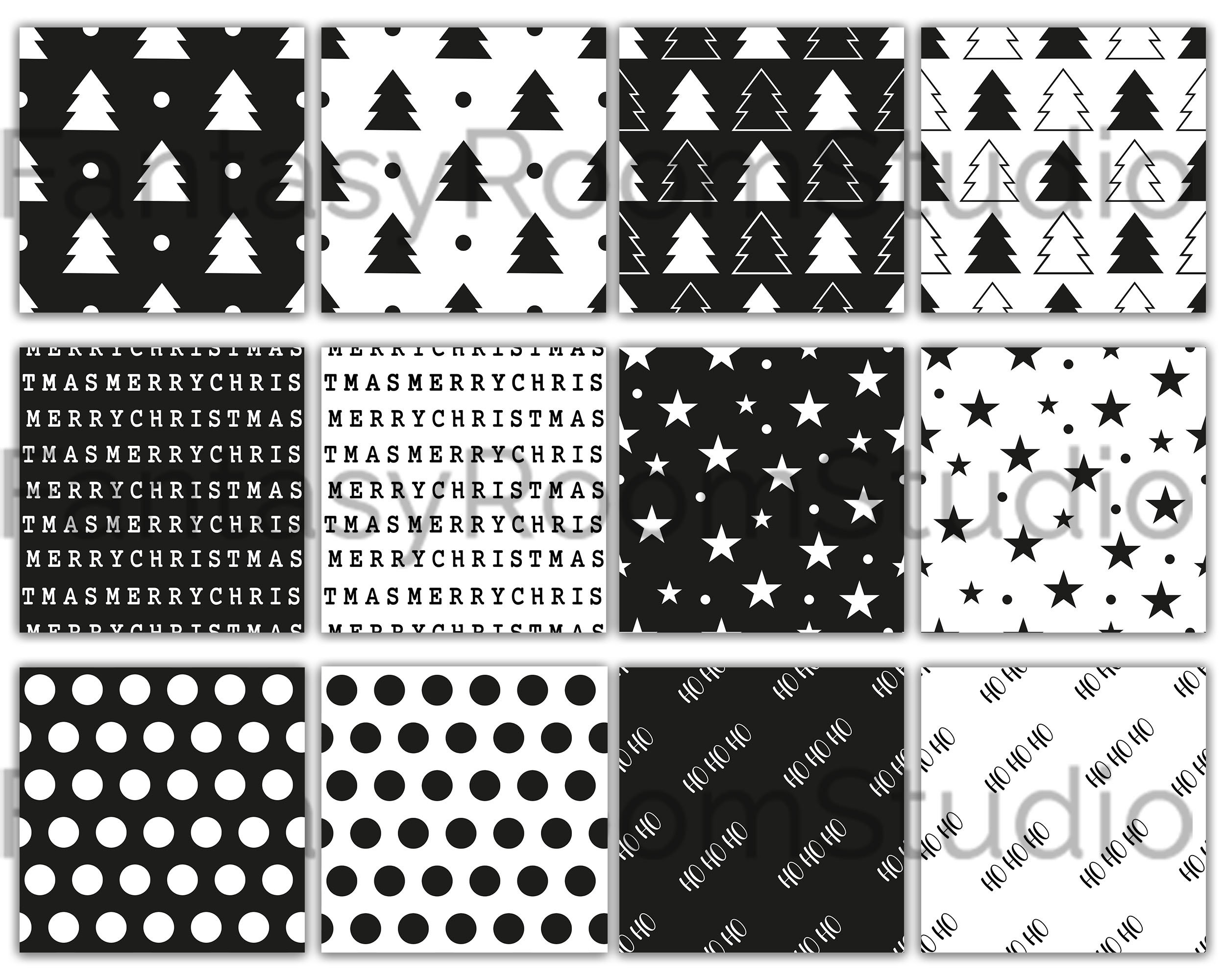 Black and White Christmas Digital Paper Bundle, Seamless Repeat Pattern ...