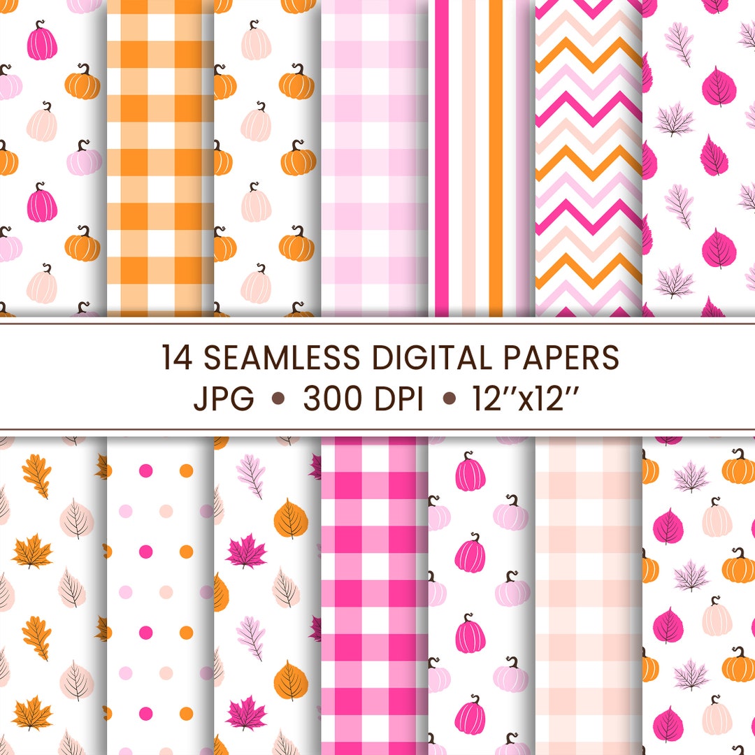 Pink and Orange Fall Digital Paper Pack Modern Autumn Seamless Pattern ...