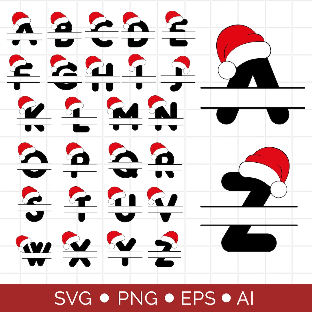 Santa Hat Monogram Svg, Christmas Alphabet, Christmas Split Monogram ...
