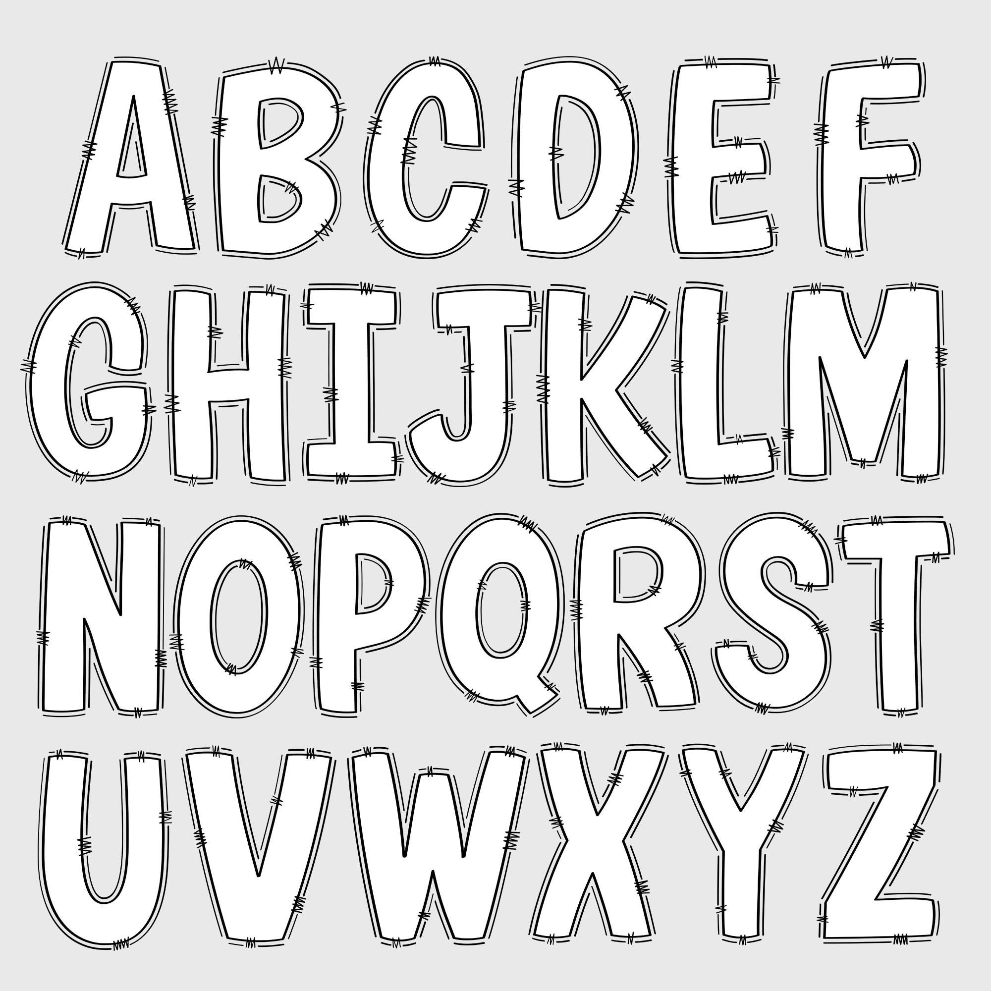 Blank Doodle Letters Commercial Use, Doodle Font SVG, PNG, PSD, Ai ...