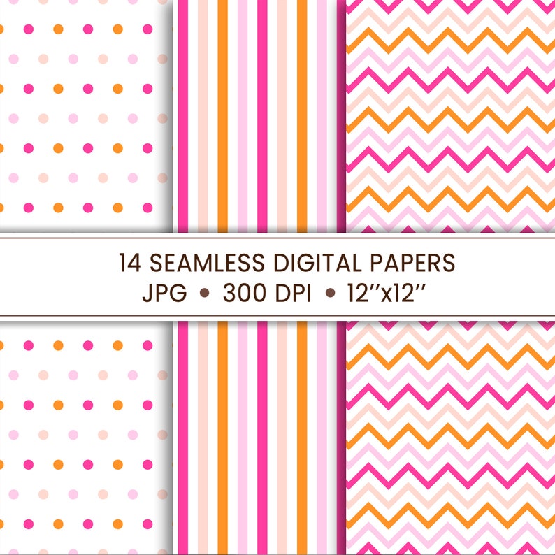 Pink and Orange Fall Digital Paper Pack Modern Autumn Seamless Pattern ...