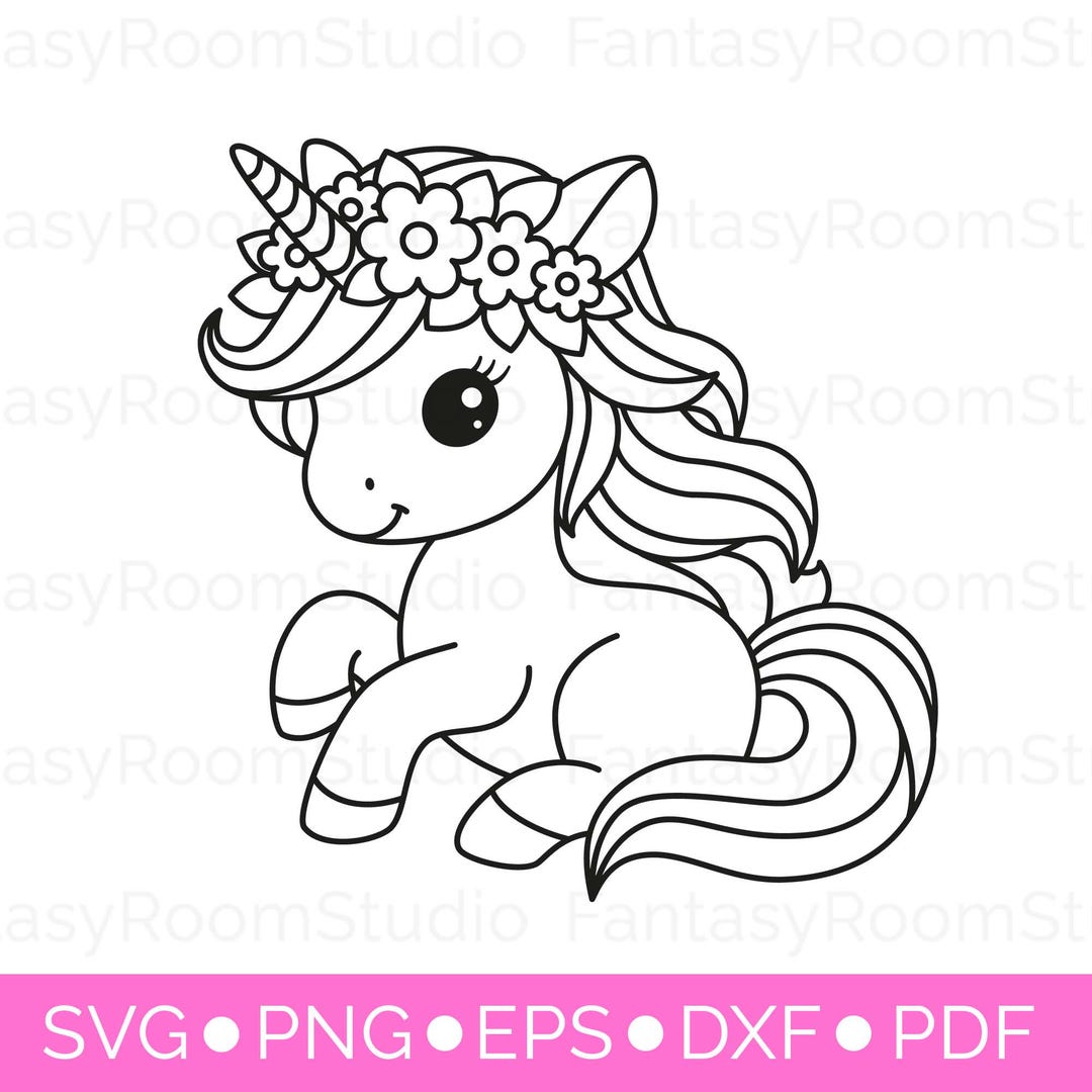 Cute Baby Unicorn Outline SVG, Magical Rainbow Unicorn Clipart PNG ...