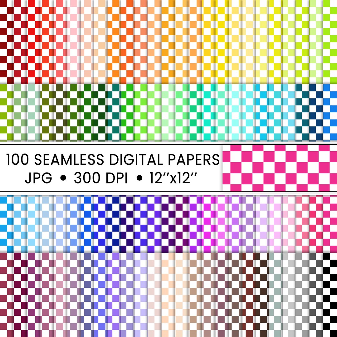 100 Colors Checkerboard Digital Paper Pack Seamless Pattern Paper ...