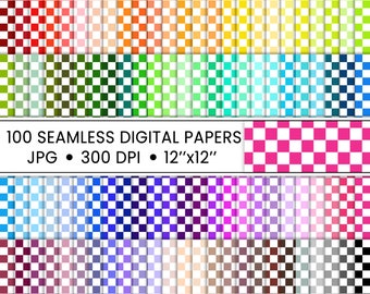 White Checkerboard Digital Paper Pack. 100 Rainbow Colors. Printable ...