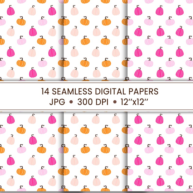 Pink and Orange Fall Digital Paper Pack Modern Autumn Seamless Pattern ...