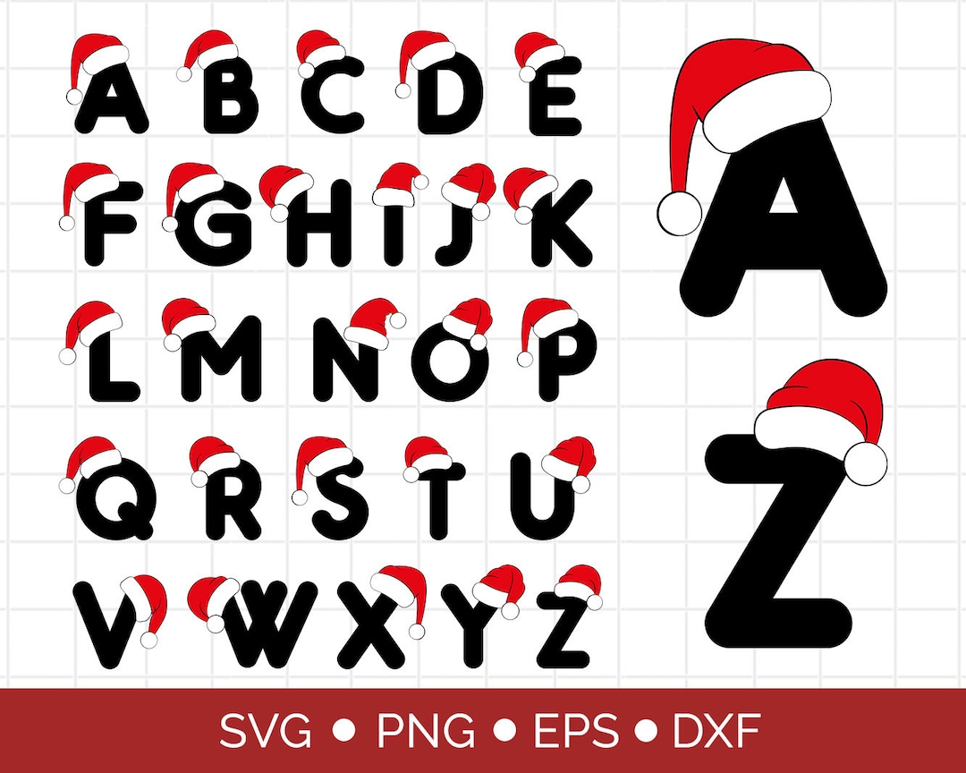 Santa Hat Alphabet Svg, Christmas Alphabet, Christmas Monogram Svg Png ...