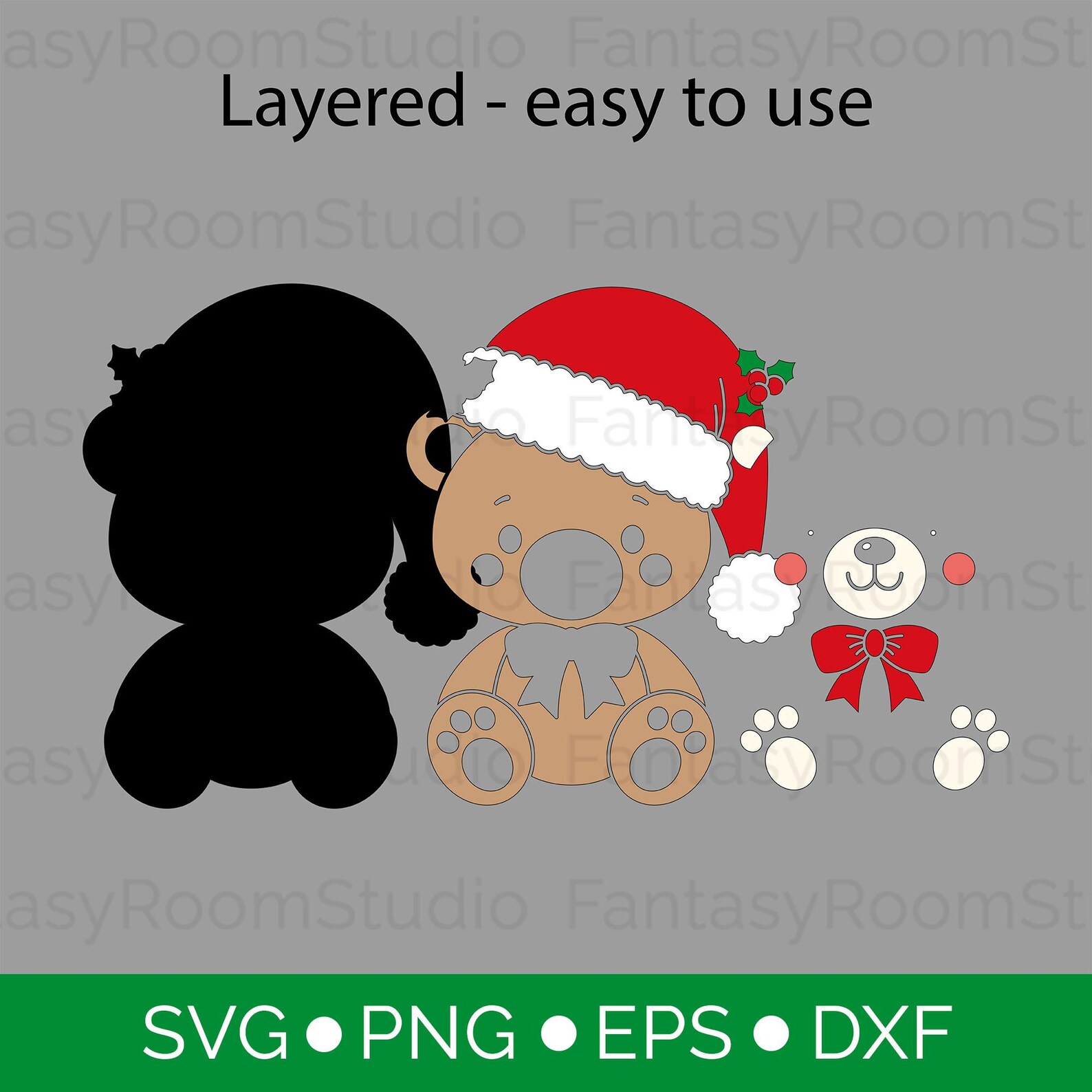 Christmas Teddy Bear SVG, Layered SVG Cut File, Christmas Bear Clipart ...