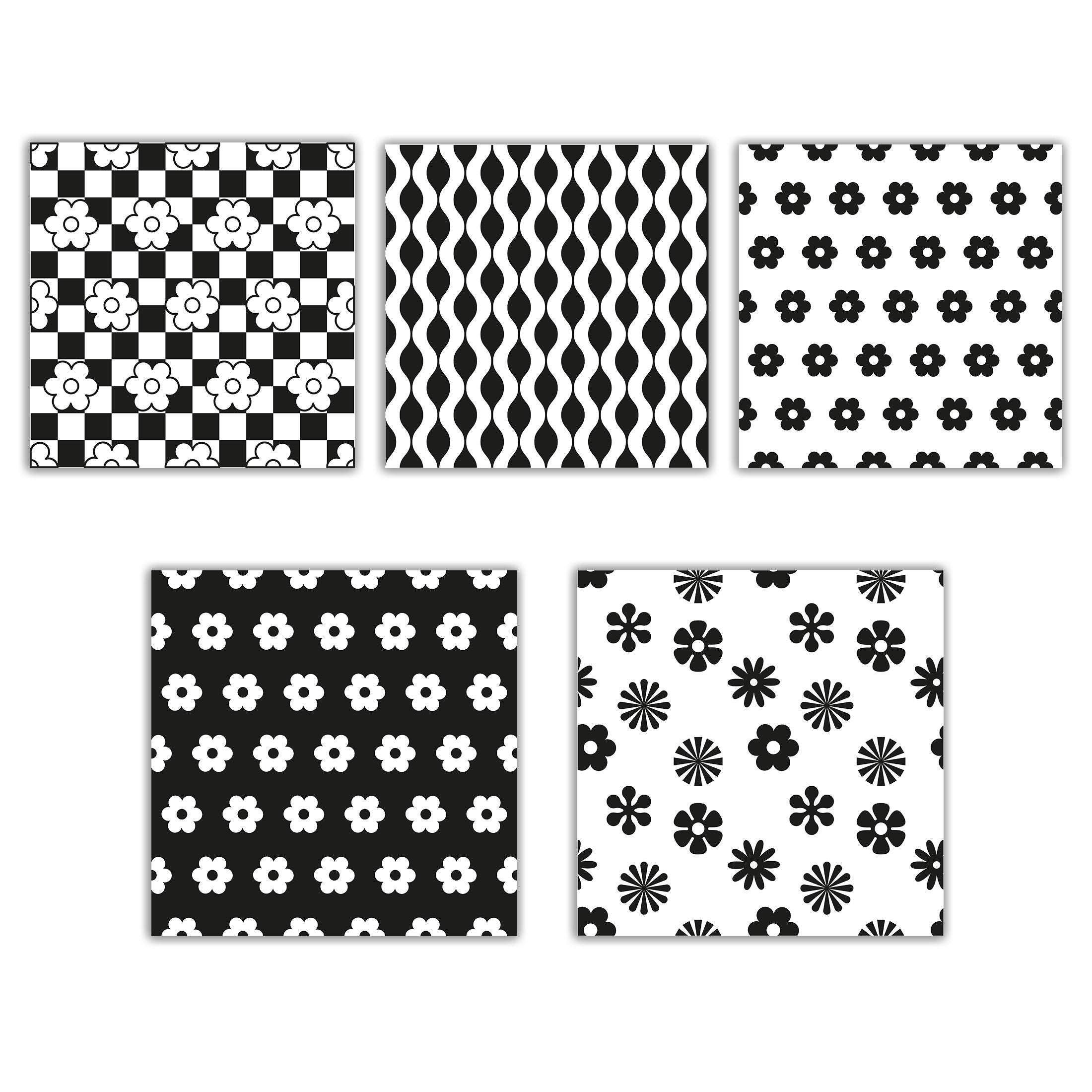 Retro Black and White Digital Paper Pack Groovy Seamless Repeat Pattern ...