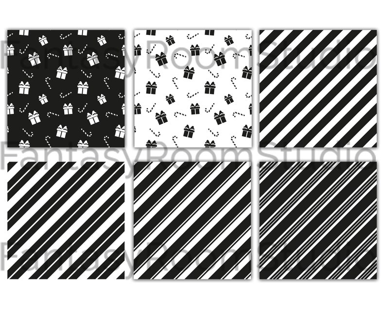 Black and White Christmas Digital Paper Bundle, Seamless Repeat Pattern ...