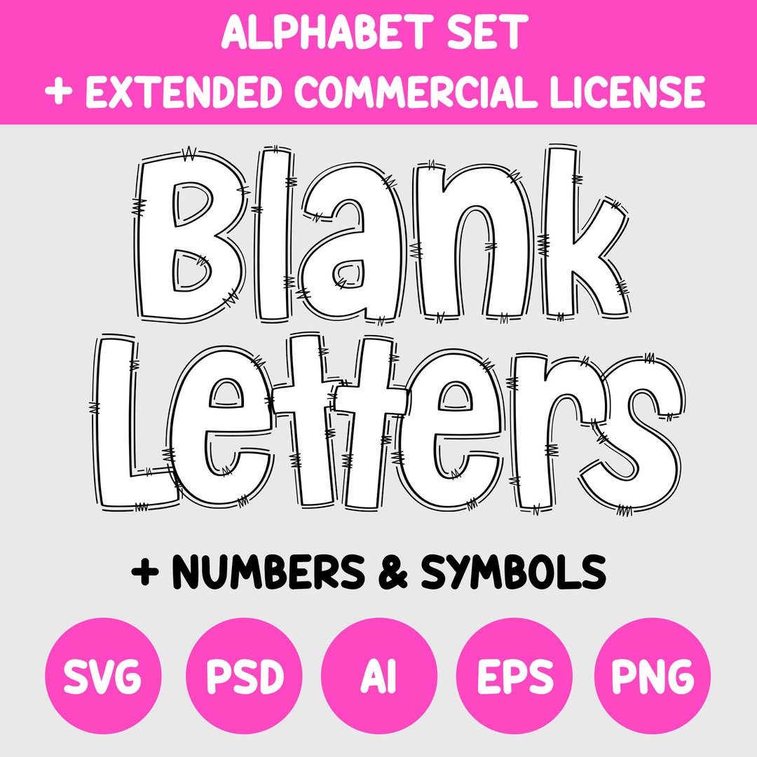 Blank Doodle Letters Commercial Use, Doodle Font SVG, PNG, PSD, Ai ...