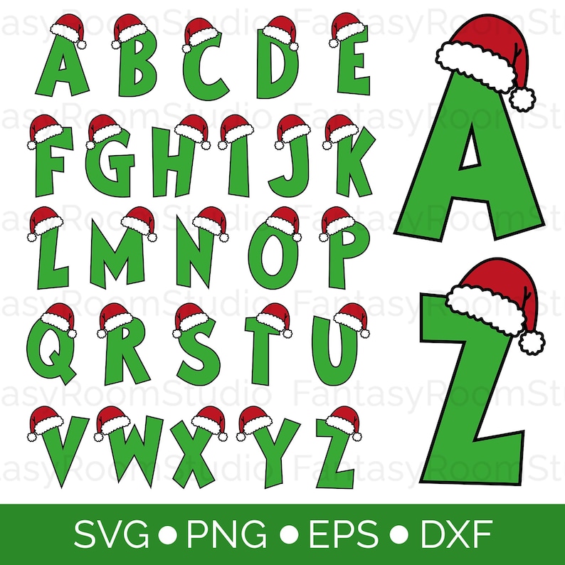 Green Santa Hat Alphabet SVG, Christmas Alphabet Letters, Christmas ...