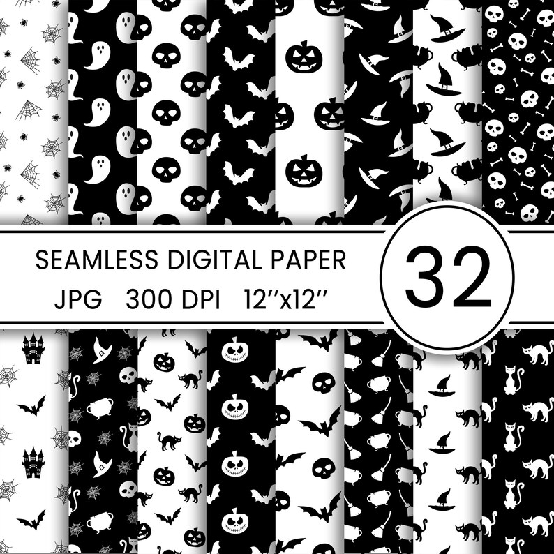 Black and White Halloween Digital Paper Pack Spooky Digital Paper ...