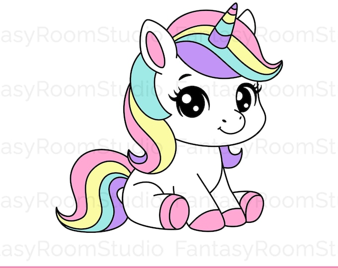 Cute Baby Unicorn SVG, Magical Rainbow Unicorn Clipart PNG, Layered SVG ...