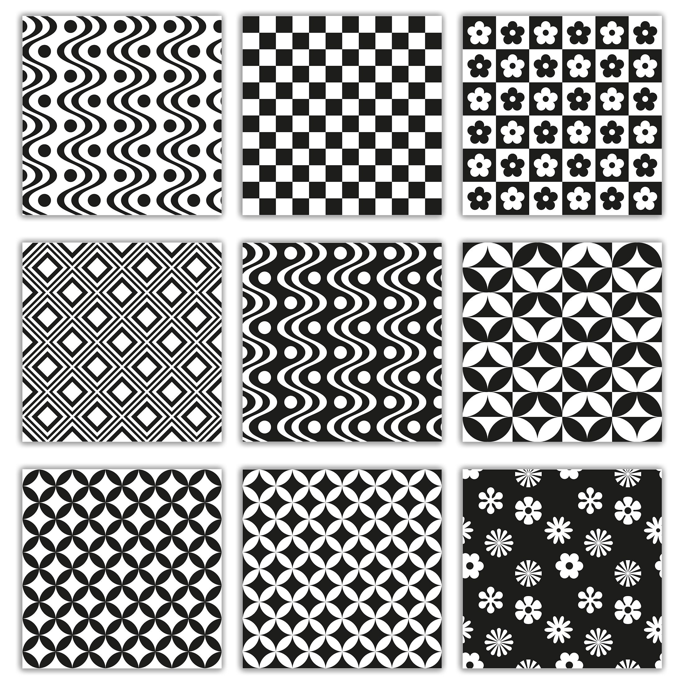 Retro Black and White Digital Paper Pack Groovy Seamless Repeat Pattern ...