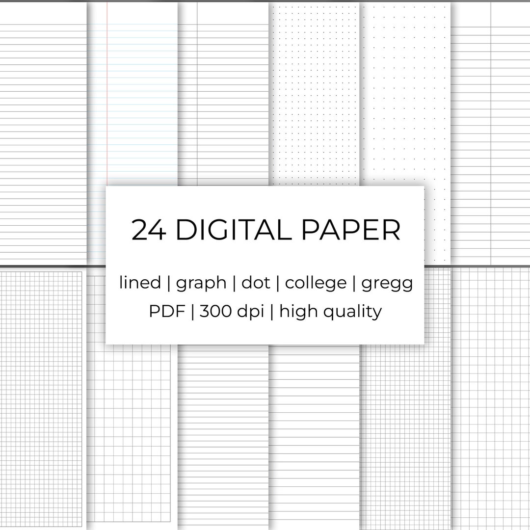 Printable Lined Paper Bundle, Digital Ruled Paper, Graph Grid Paper ...