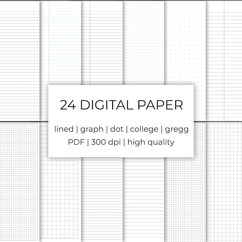 Printable Lined Paper Bundle, Digital Ruled Paper, Graph Grid Paper ...