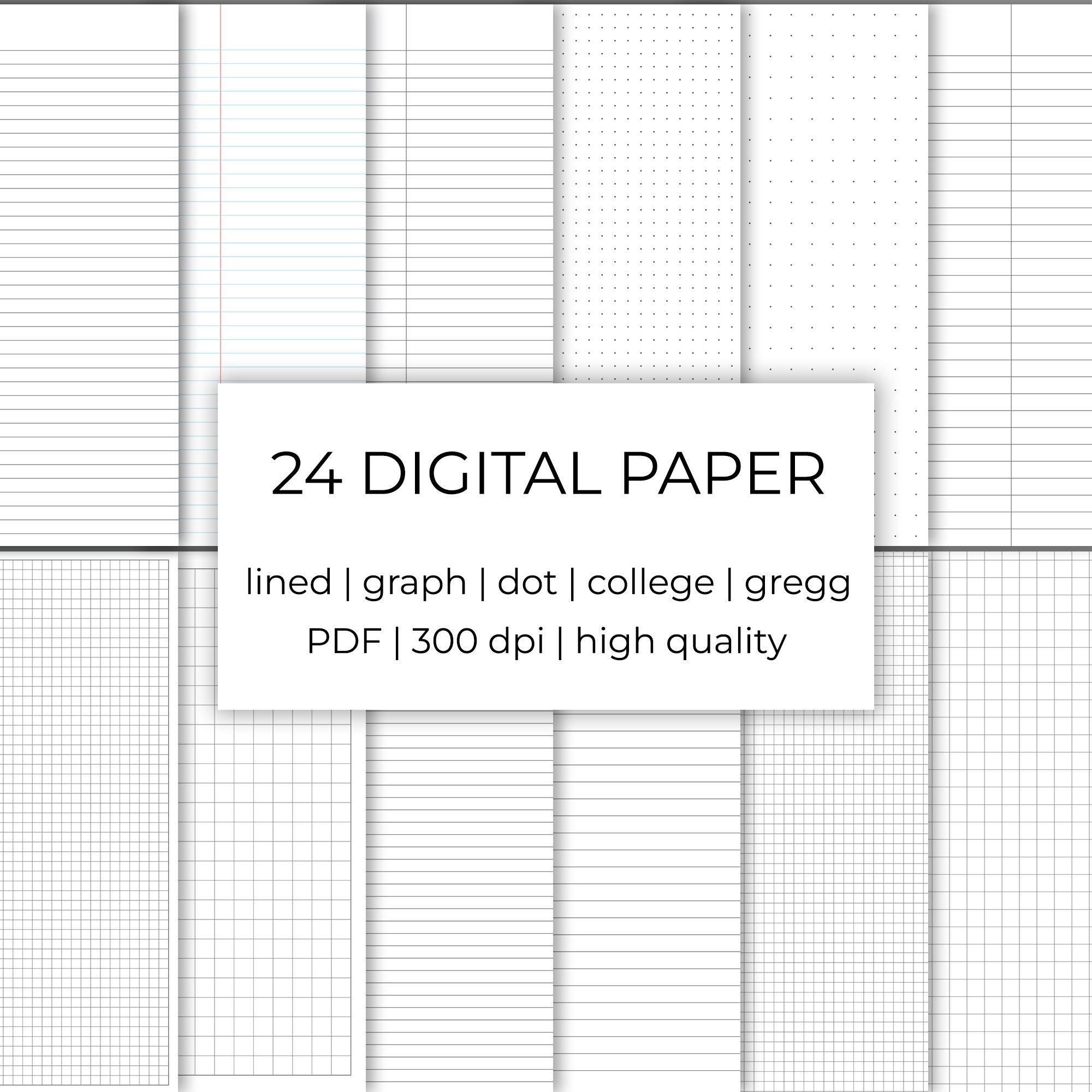 Printable Lined Paper Bundle, Digital Ruled Paper, Graph Grid Paper ...