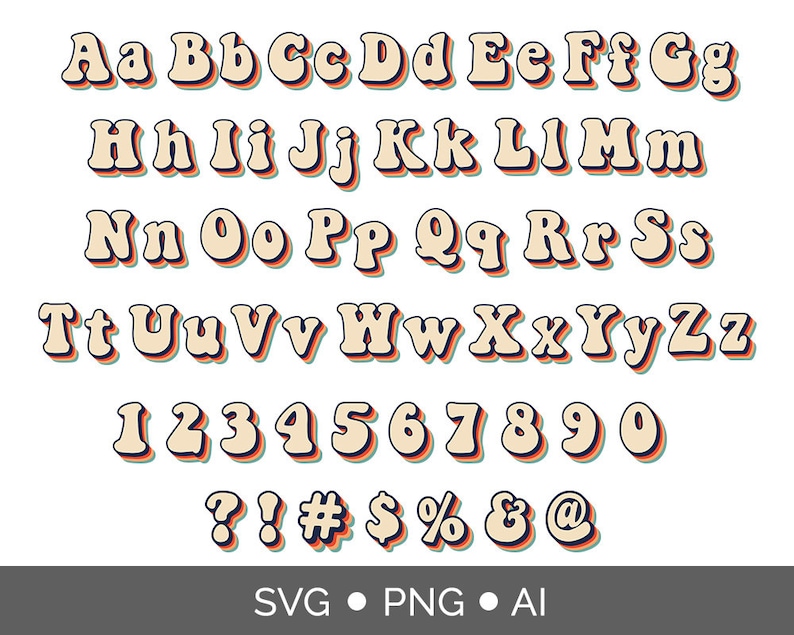 Retro Alphabet SVG PNG, Groovy Letters, Vintage Font Svg, Colorful ...
