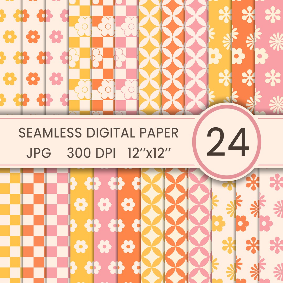 Retro Digital Paper Pack, Groovy Seamless Repeat Pattern Bundle ...