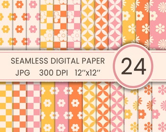 10 Groovy Retro Patterns, Paper Pack, Groovy Seamless Patterns, Digital ...