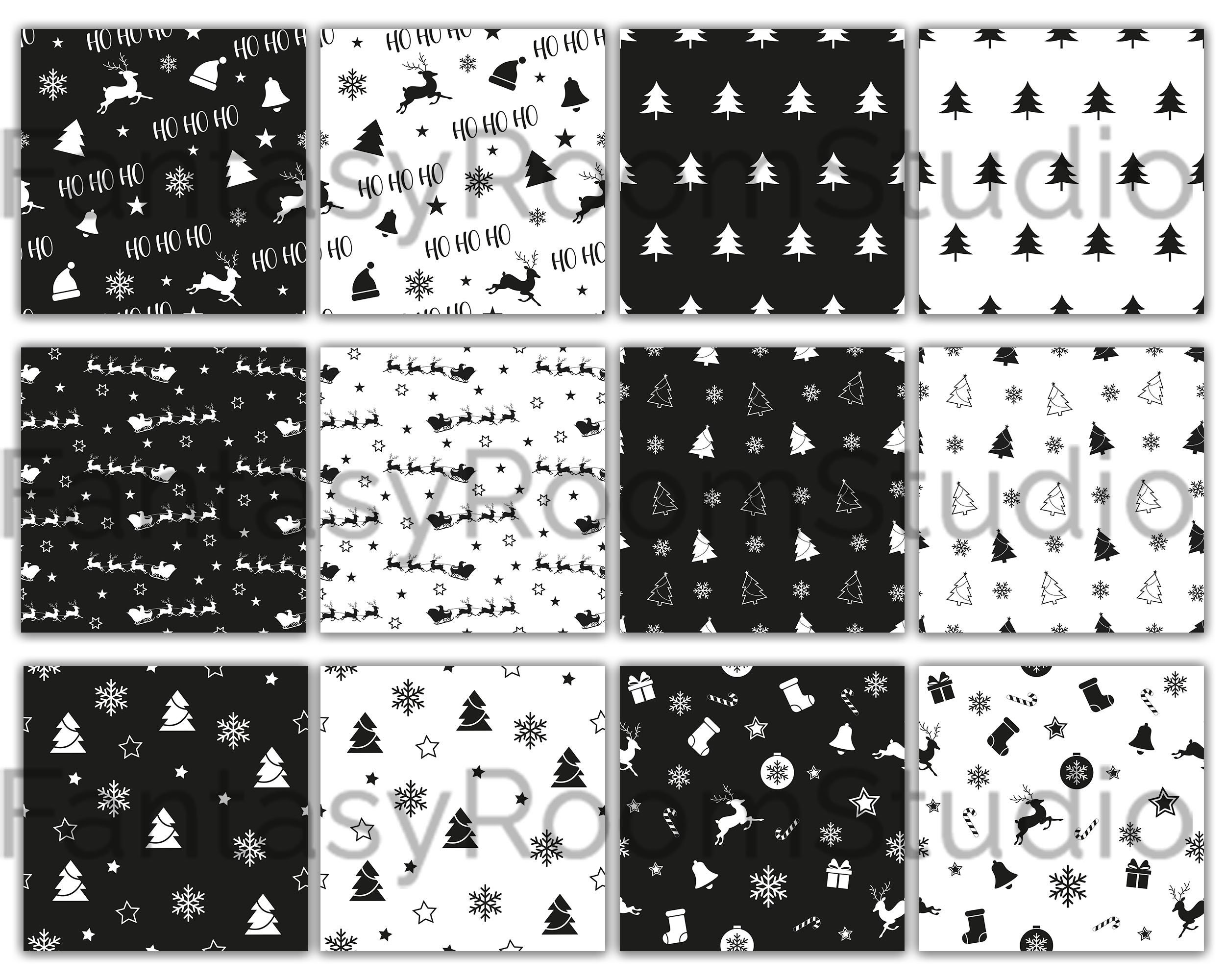 Black and White Christmas Digital Paper Bundle, Seamless Repeat Pattern ...