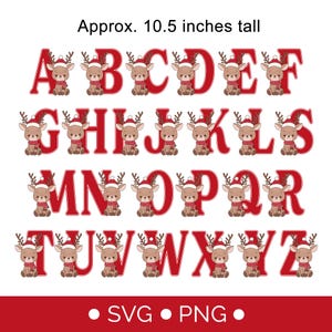 Cute Christmas Reindeer Alphabet SVG, Christmas Initial Letters ...