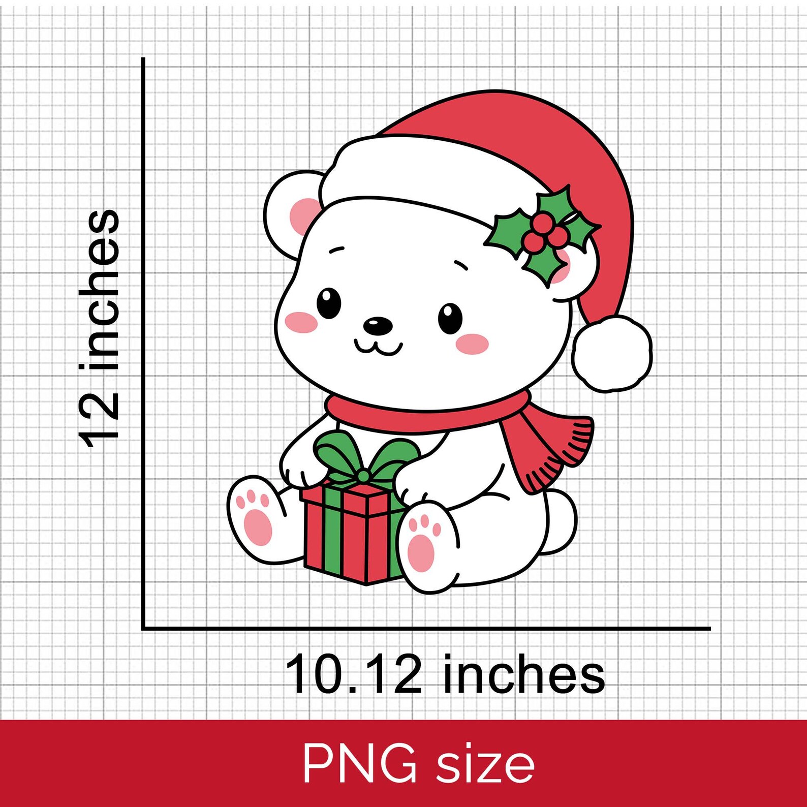 Christmas Polar Bear SVG, Cute White Bear With Santa Hat PNG Clipart ...