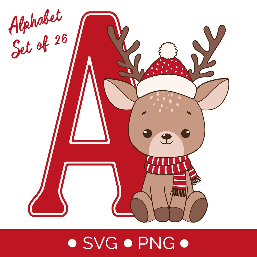 Cute Christmas Reindeer Alphabet SVG, Christmas Initial Letters ...