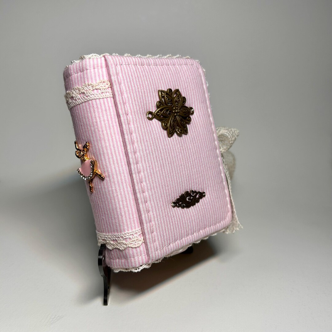 Pocket Size Pink Junk Journal, Stripped Vintage Notebook A7, Handmade Shabby Journal, Fabric ...