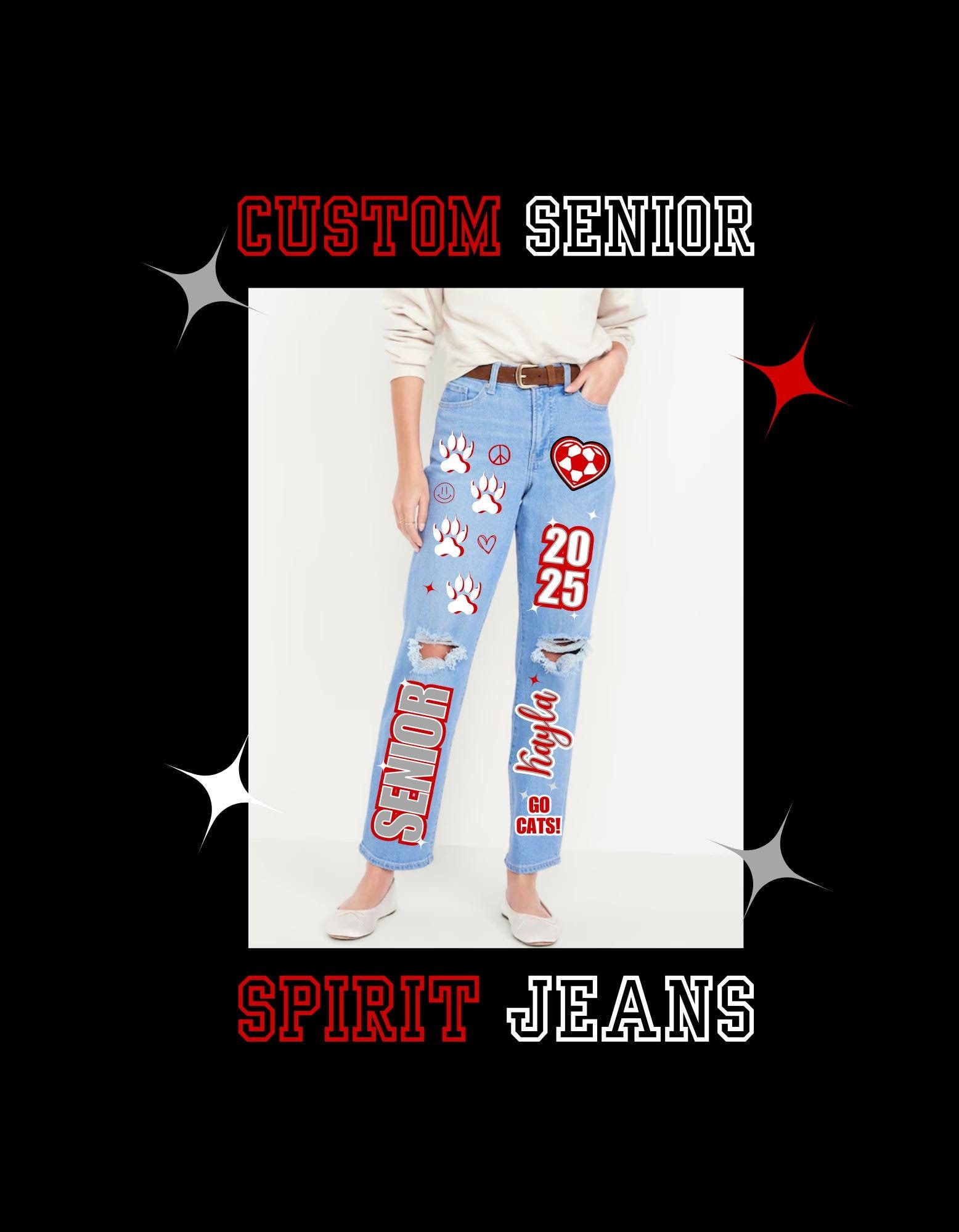 Custom School Spirit Jeans | Personalized Senior Jeans | Teacher ...