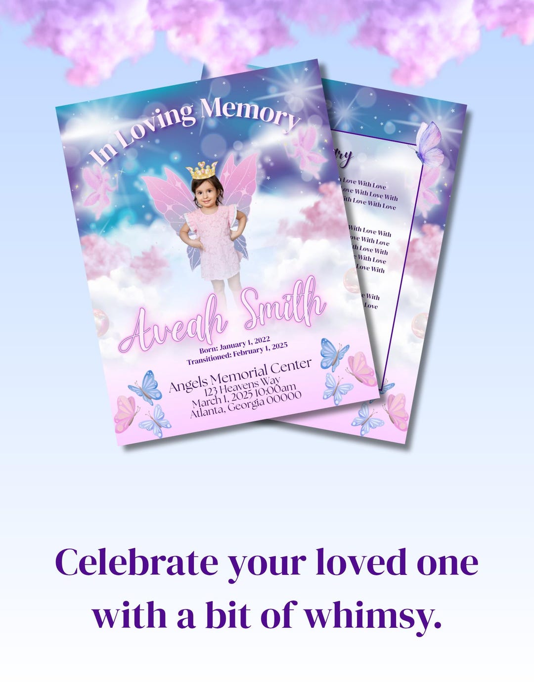 Fairy-themed Child Memorial Template: Celebration of Life (digital ...