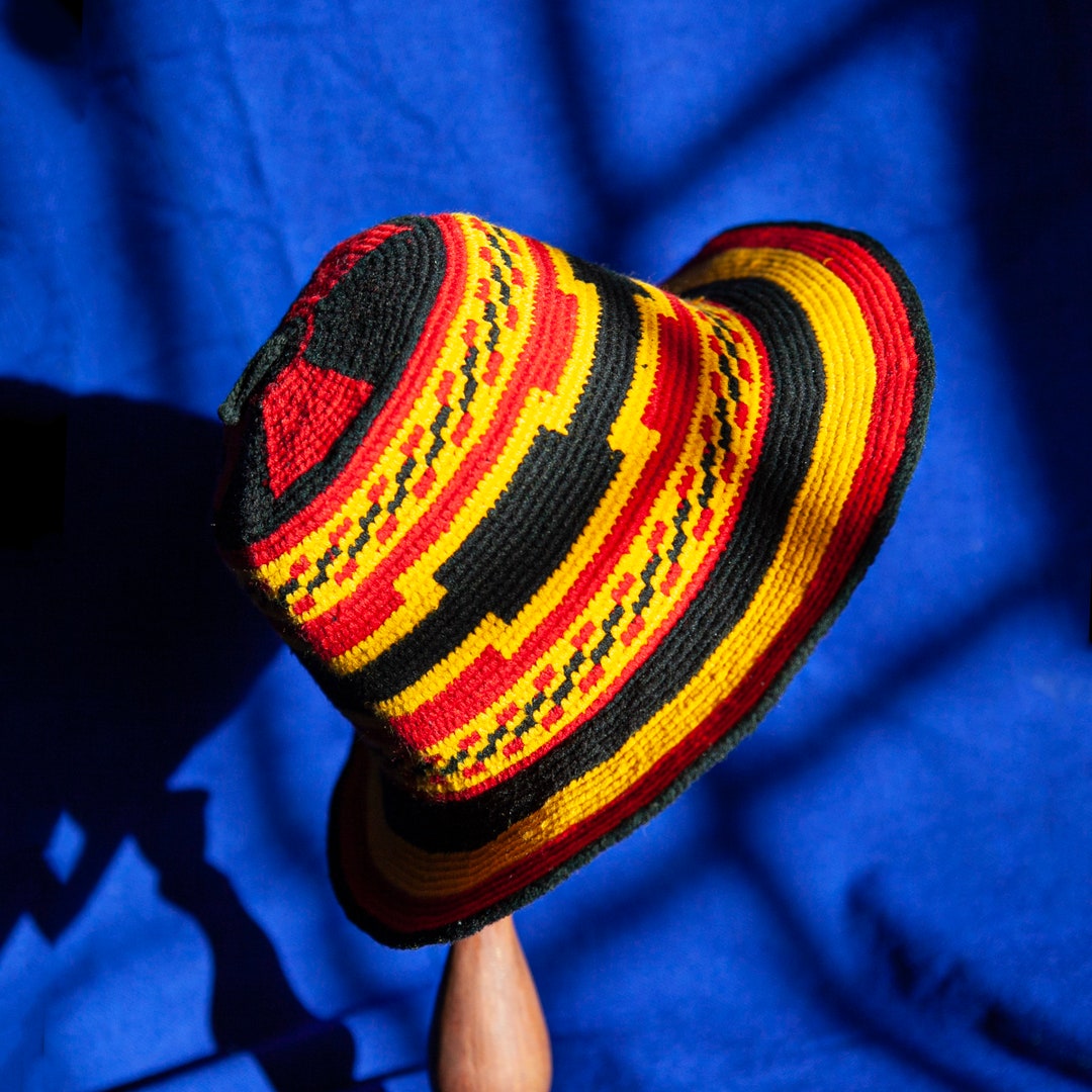 Ethiopian Crochet Hat - Konso Hat - Black, Yellow, Red II Dorze Design ...